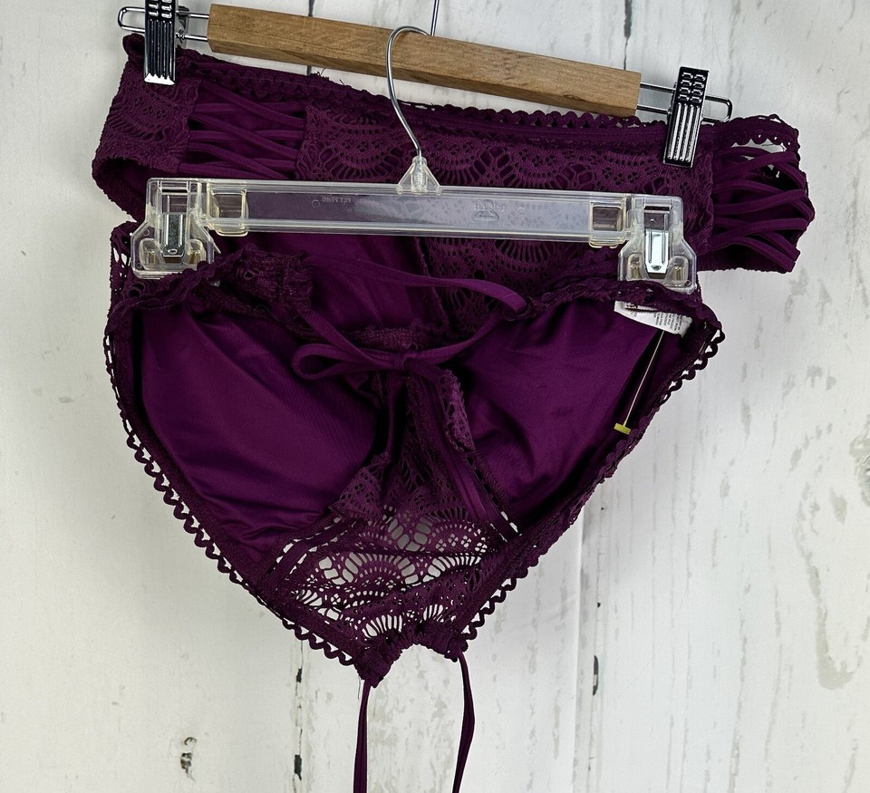 BECCA Sz L Purple Captured Lace-Trim Crochet Bikini Swim Set | eBay