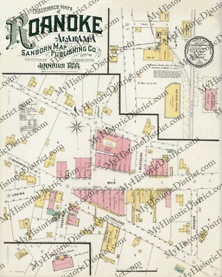 Roanoke, AL Alabama 1898 Map Historic Vintage Photo 8x10 Photo RP FREE ...