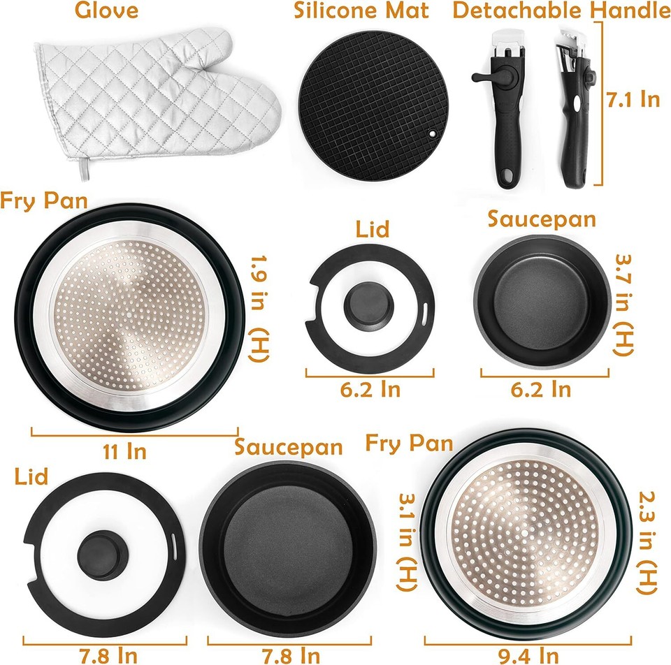 Moss & Stone Pots And Pans Set Nonstick, Removable Handle Cookware Set ...