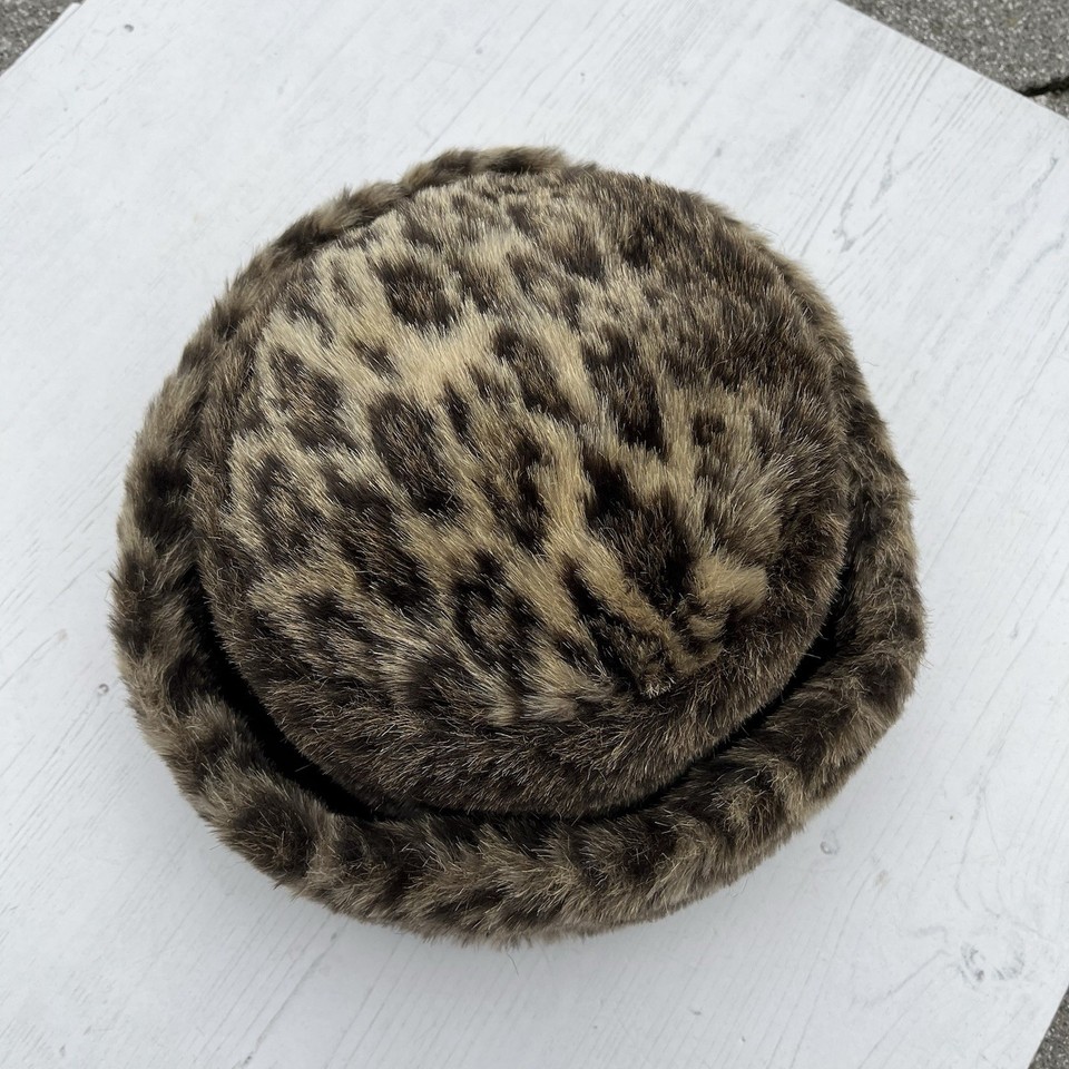Vintage 90s Leopard Print Faux Fur Winter Bucket Hat | eBay UK