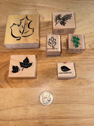 Lot of 6 Vintage Wooden Mount Rubber Stamps Maple Leaf Leaves Ivy Acorn ...