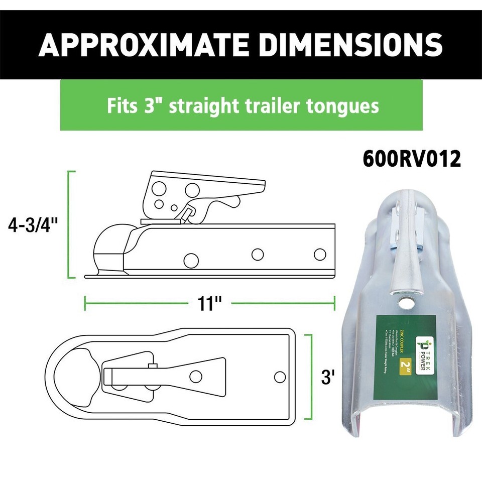 4 Sizes Straight Trailer Coupler, 1-7/8" or 2" Ball, 2" or 3" Channel ...
