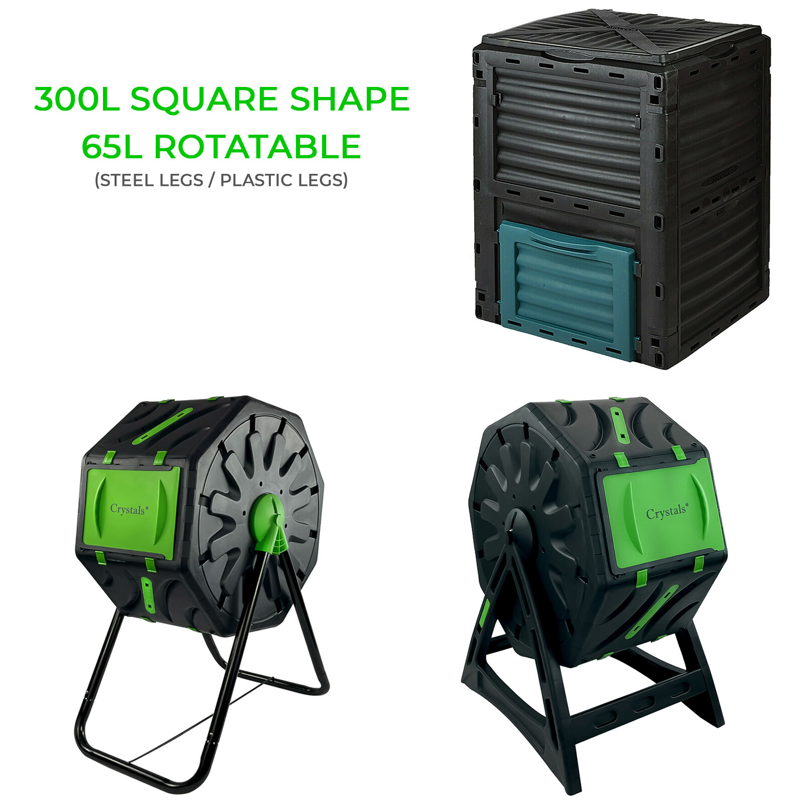 300L/65L Composter Bin Organic Eco Waste Compost Converter Garden Bin ...