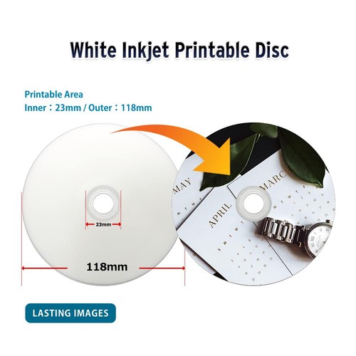 CD-R 700MB 52X White Inkjet Hub Printable Discs | 100 Pack Cake Box ...