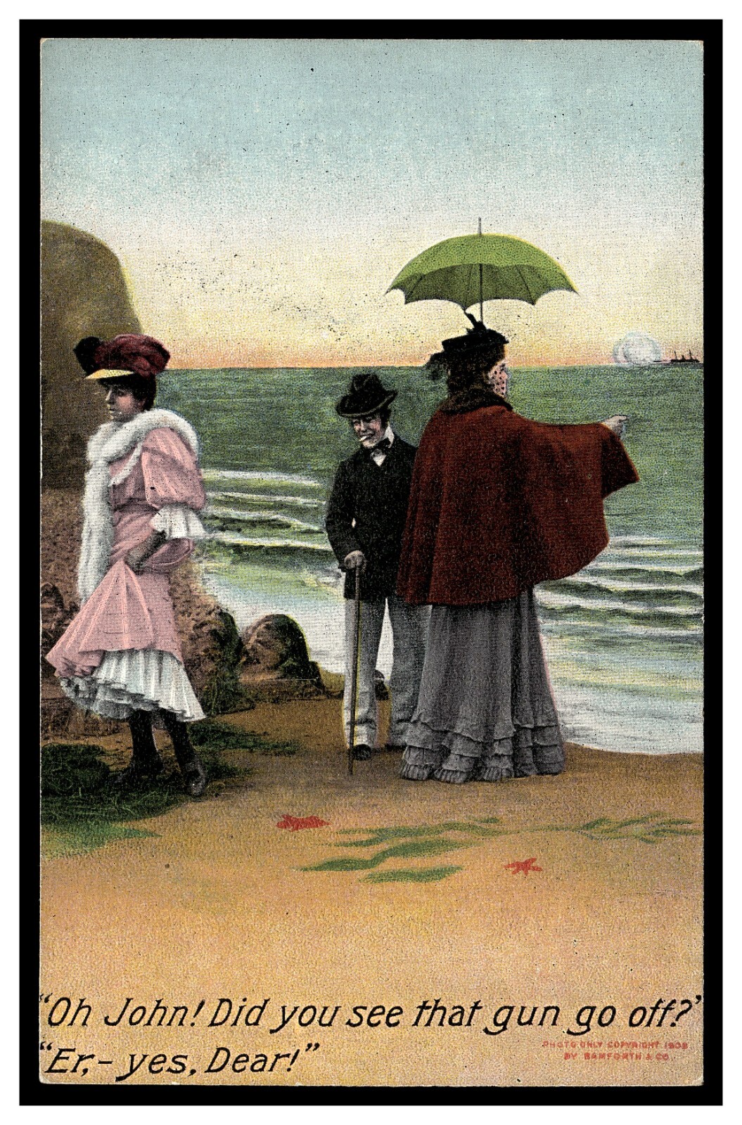 OH JOHN DID YOU SEE THAT GUN GO OFF? VINTAGE POSTCARD UNUSED 1908 MAN ...