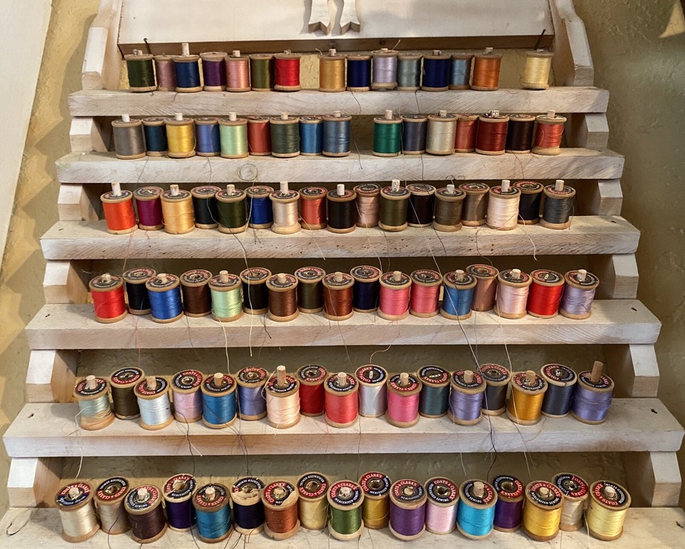 100+ Coats And Clark’s Mercerized Wood Thread Spools With Display Rack ...