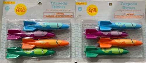 *2 PACKAGES* OF SUN SQUAD TORPEDO DIVERS, SWIMMING POOL TOYS, 4 PACK ...
