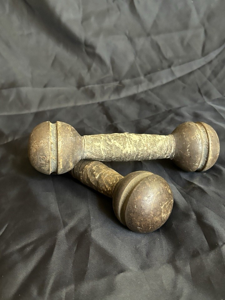 Antique Pair Metal Barbells Hand Weights Vintage Exercise Weights 6.5 ...