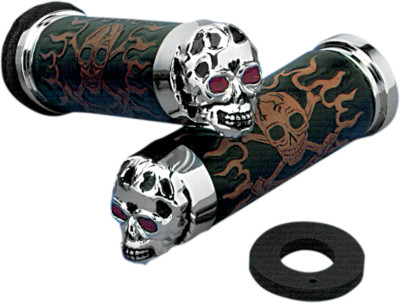DRAG SPECIALTIES Grips - Skull Grips - Red Eyes - Chrome 17-0505CDTS DS ...