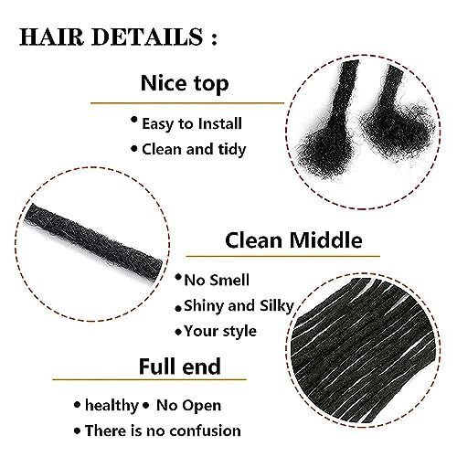 6 Inch Dreadlock Extension Human Hair 10 6Inch/10Strands 0.6cm ...
