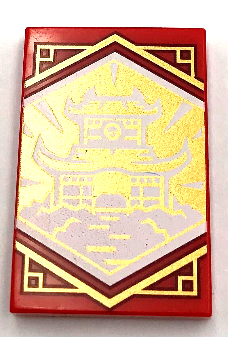 Lego New Red Tile 2 x 3 with White Dojo Temple on Gold Background ...
