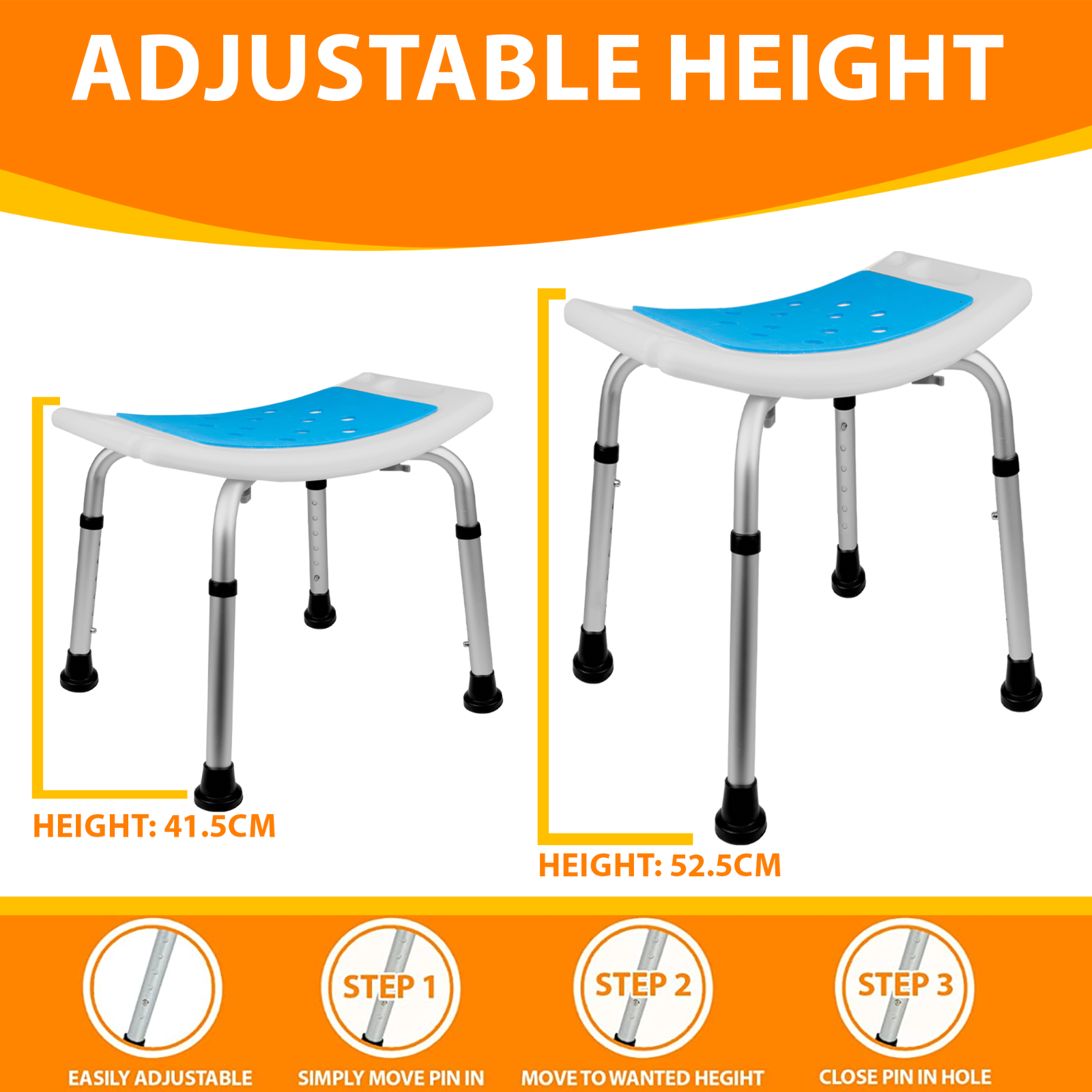 SHOWER CHAIR HEIGHT ADJUSTABLE PADDED TUB SEAT BATHROOM BATHTUB STOOL ...