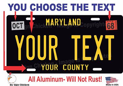 Maryland License Plate Personalized Custom Car Bike Motorcycle Moped ...