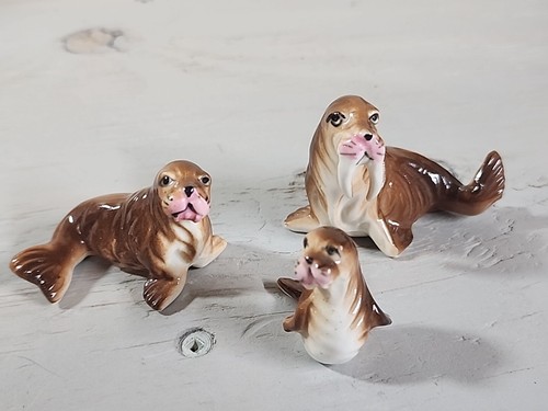 Vintage Bone China miniature walrus family set of 3 Japan Zoo Animals ...