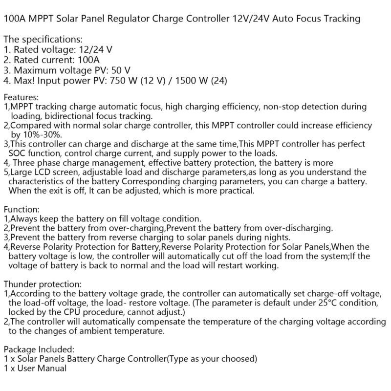 Solar Panel 12V-24V Auto Focus 100A Dual USB Charge Controller ...