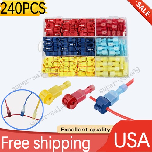 240pcs T-Taps Wire Connectors Quick Splice Terminals Insulated Crimp ...