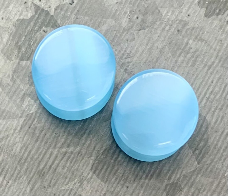 PAIR Marble Cat Eye Stone Plugs Gauges choose Blue, White, Pink, Green ...
