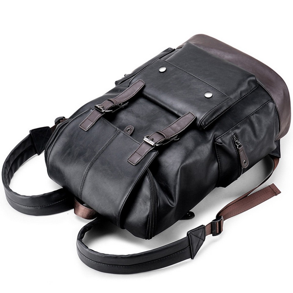 US Men Leather Laptop Backpack Work Business Travel Waterproof Bags ...