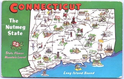 Postcard CT Connecticut State Map with Points of Interest N6 | eBay