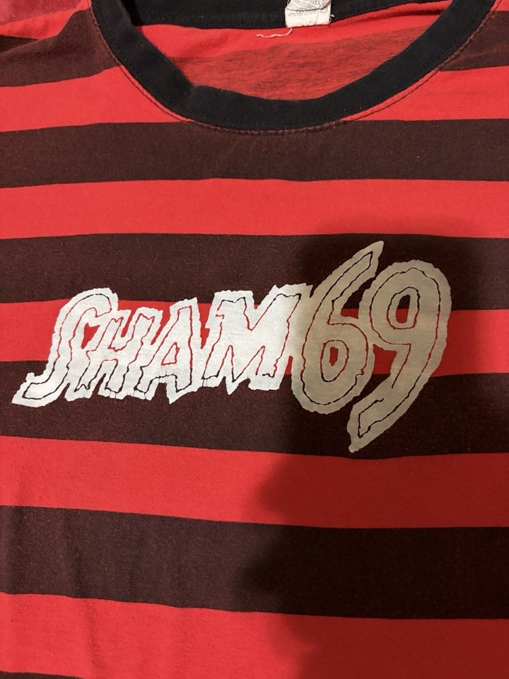 Sham 69 Red & Black Striped T Shirt Size XL Oi Punk Skins | eBay