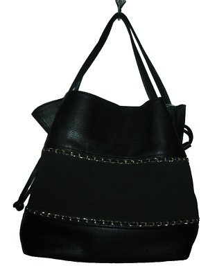 Black Handbag Tote Gold Chain Microfiber Accents Charming Charlie New ...