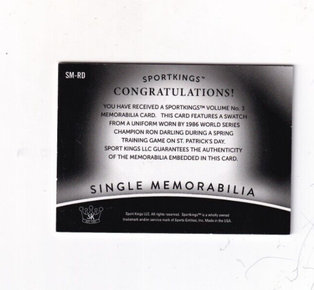 2022 RON DARLING SPORT KINGS VOL.3 GU JERSEY RELIC 1986 NEW YORK METS ...