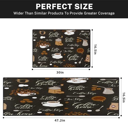 Coffee Kitchen Rugs and Mats Non Skid Washable Set of 2, Tea Shop ...