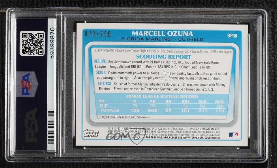 2011 Bowman Prospects Orange /250 Marcell Ozuna #BP36 PSA 7 | eBay
