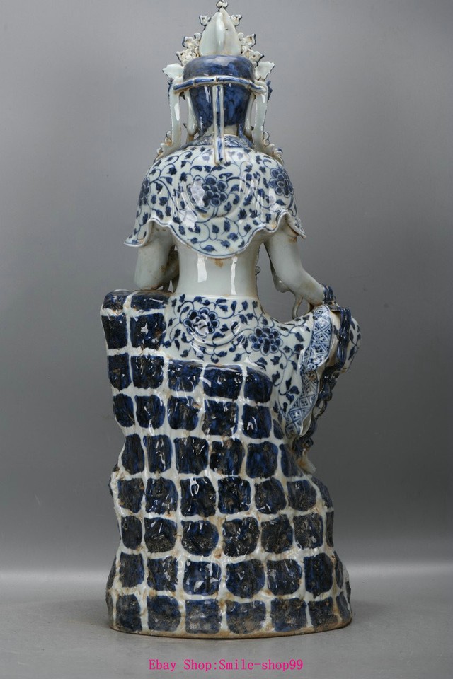 20" Dynasty Blue White Porcelain Kwan-yin Guan Yin Boddhisattva Goddess ...