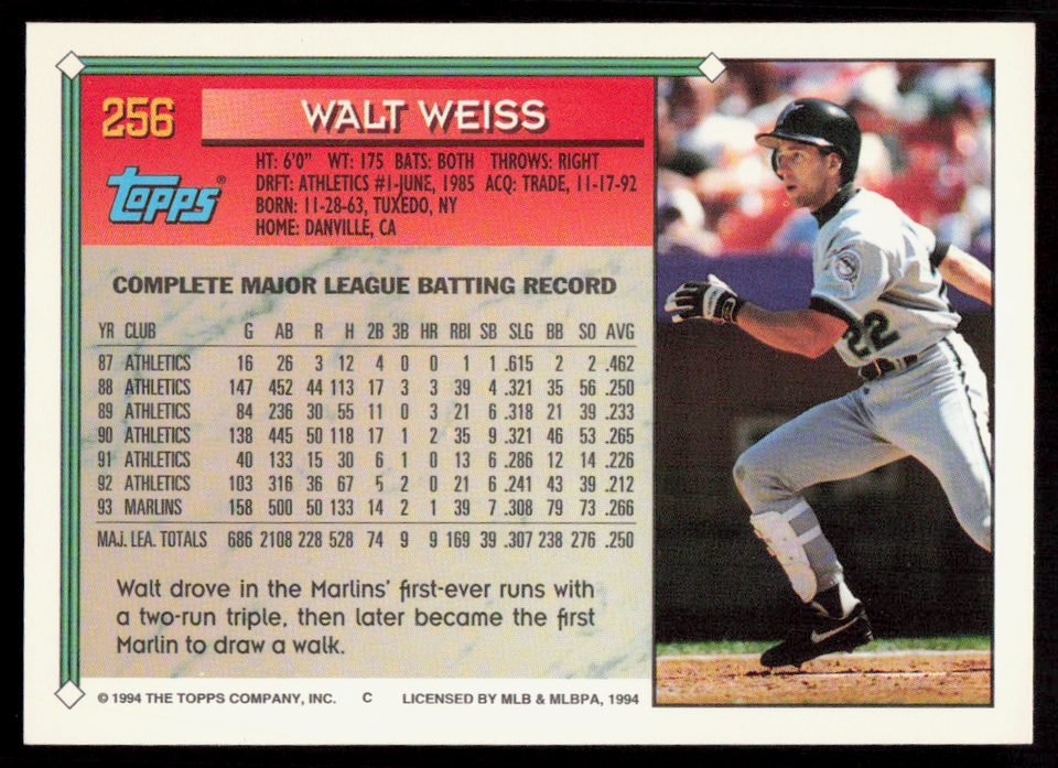 1994 Topps 256 Walt Weiss Florida Marlins | eBay