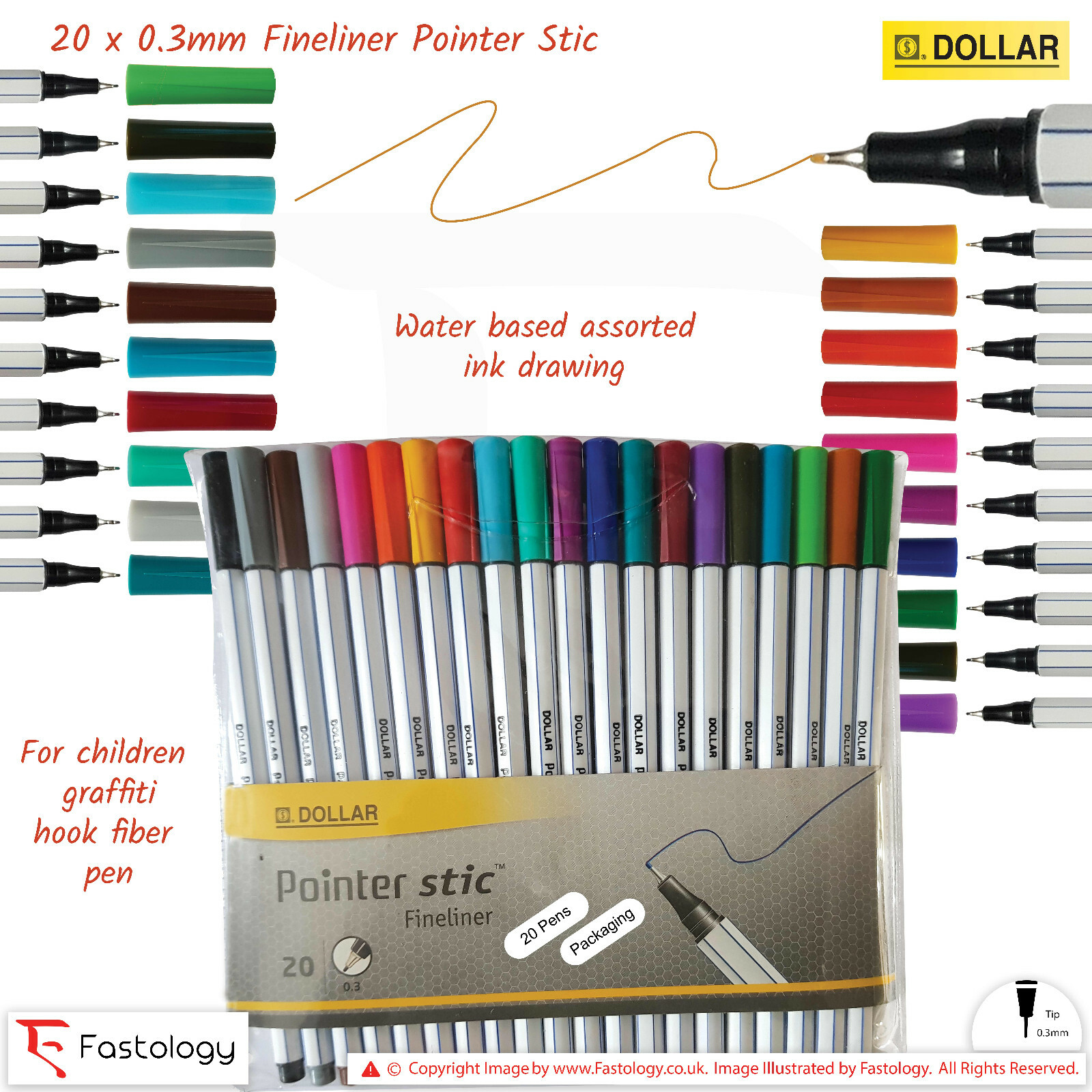 0.3mm Felt Tip Pointer Stic MULTICOLOUR Fineliner Pens Write Draw ...