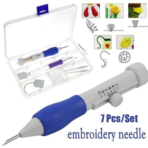 DIY Punch Needle Magic Embroidery Pen Set Stitching Thread Tool Sewing ...