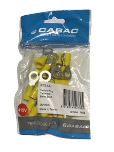 25 x Cabac Yellow Ring Terminal RT5.5-6 Eye Crimp Lug 6mm Stud ...