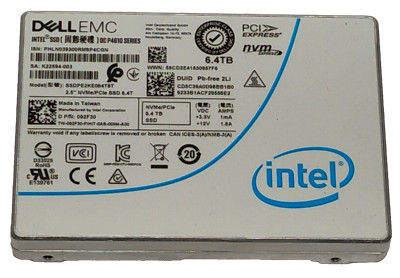 Dell Intel DC P4610 6.4TB 2.5 NVME U.2 SSD Solid State Drive 92F30 90% ...