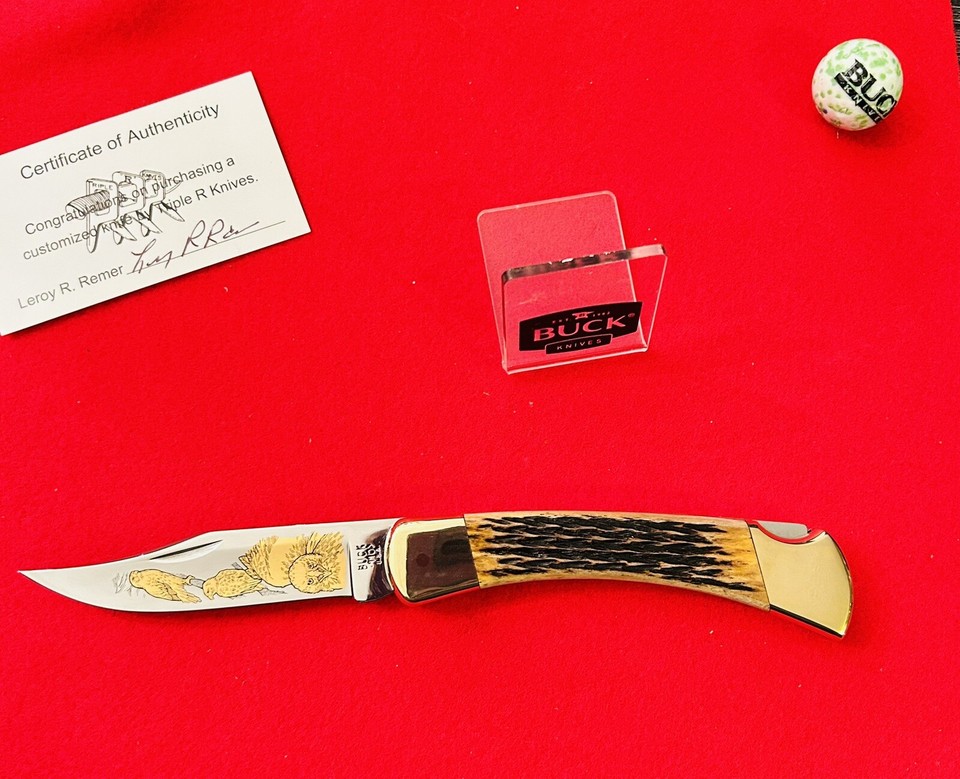 BUCK USA 110 LEROY REMER GOLD ETCH SER #201 “Red Hawk” VINTAGE CUSTOM ...