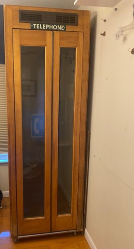 Antique MCM Wooden Phone Booth on Wheels w/ Working Phone | eBay