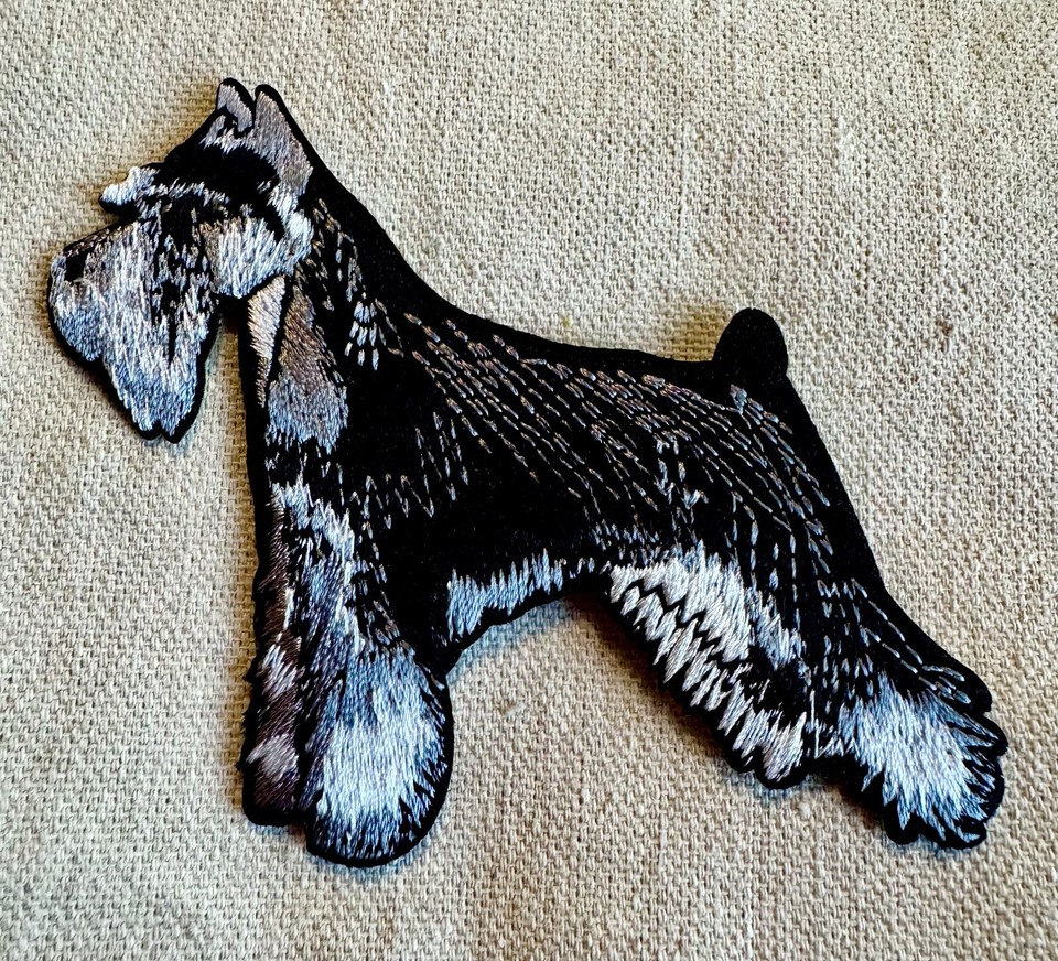 EMBROIDERED SCHNAUZER PATCH iron-on applique DOG MINIATURE STANDARD ...