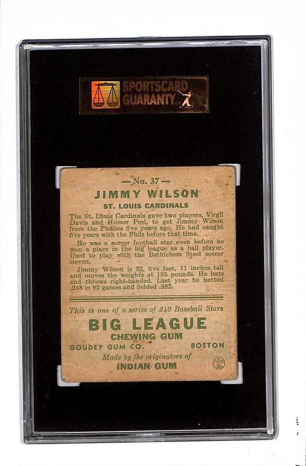 1933 Goudey Baseball Card #37 JIMMY WILSON St Louis Cardinals SGC 2 | eBay