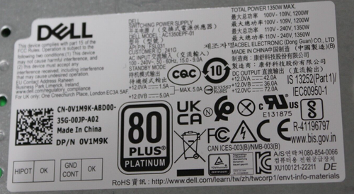 Genuine Dell Alienware R15 1350W AC1350EPF-01 Power Supply V1M9K 0V1M9K ...