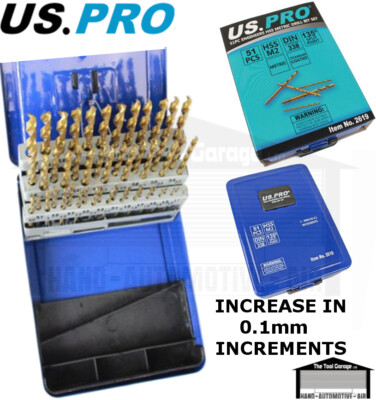 US PRO Tools 51pc Engineers HSS Metric Drill Bits Set 0.1mm increments ...