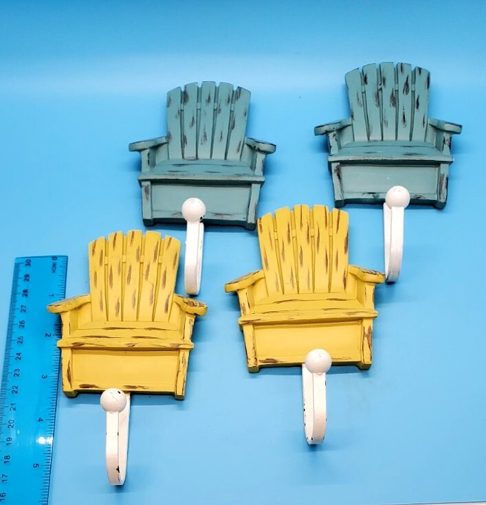 Set Of 4 2009 ICA Home Decor Resin Beach Chair Wall Hooks Blue & Yellow ...