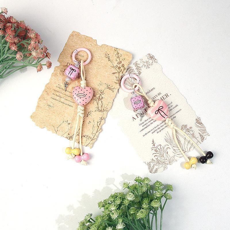 Braided Rope Keychain Acrylic Printed Heart Charm Pendant Keyring Bag ...