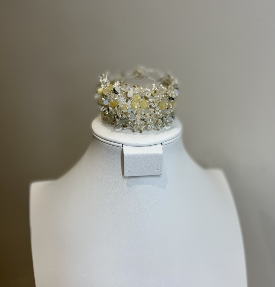 Natural White Quartz Chunky Beaded Stretch Bib Bracelet Multi Stone 6 ...