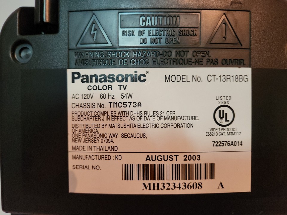 Vintage Panasonic 13 inch crt tv CT13R18BG No Remote | eBay