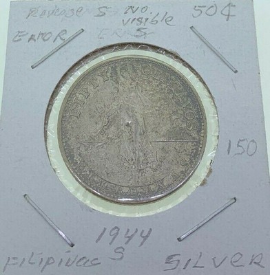 1944S UNITED STATE Filipinas (U.S. Philippines) 50 Cent Coin .75 Silver ...
