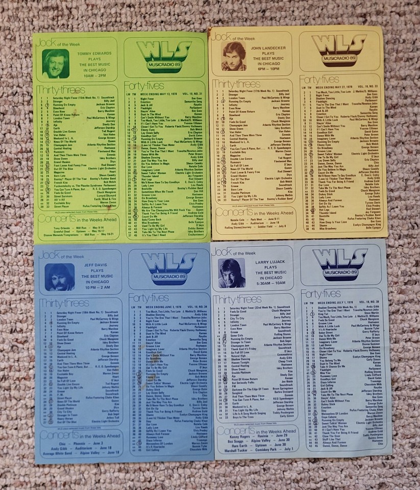 WLS 89 Chicago 1978 Music Surveys Hit Parades Lot of 30 | eBay