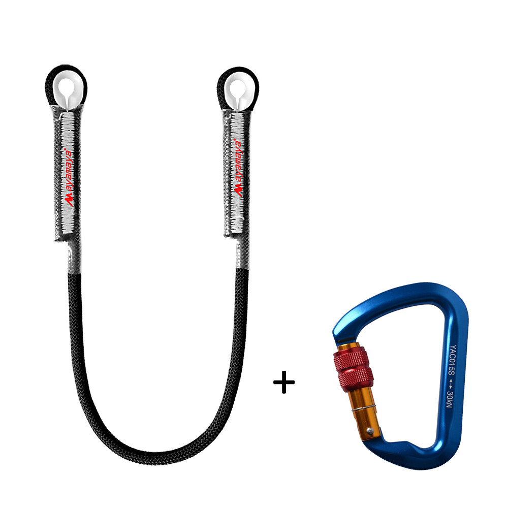 30KN Carabiner +10.5mm Prusik Cord Loop Rope Rock Climbing Lock ...