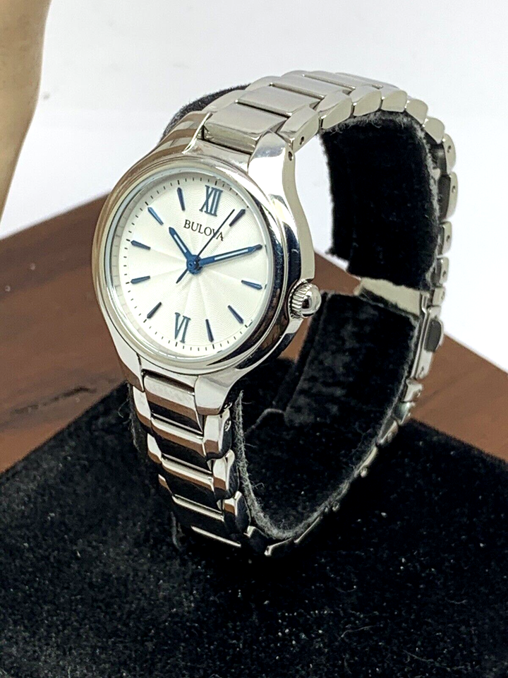 Bulova Women's Watch 96L215 Quartz White Blue Dial Silver Tone ...