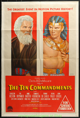 THE TEN COMMANDMENTS MOVIE POSTER 1956 Australian V..F. 27x40 CHARLTON ...