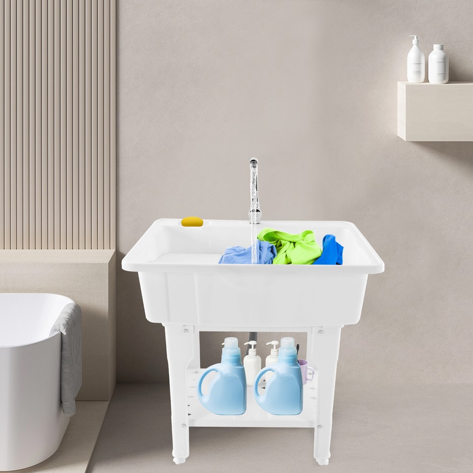 White Utility Sink Laundry Tub For Washing Room, Basement,Garage Wash ...